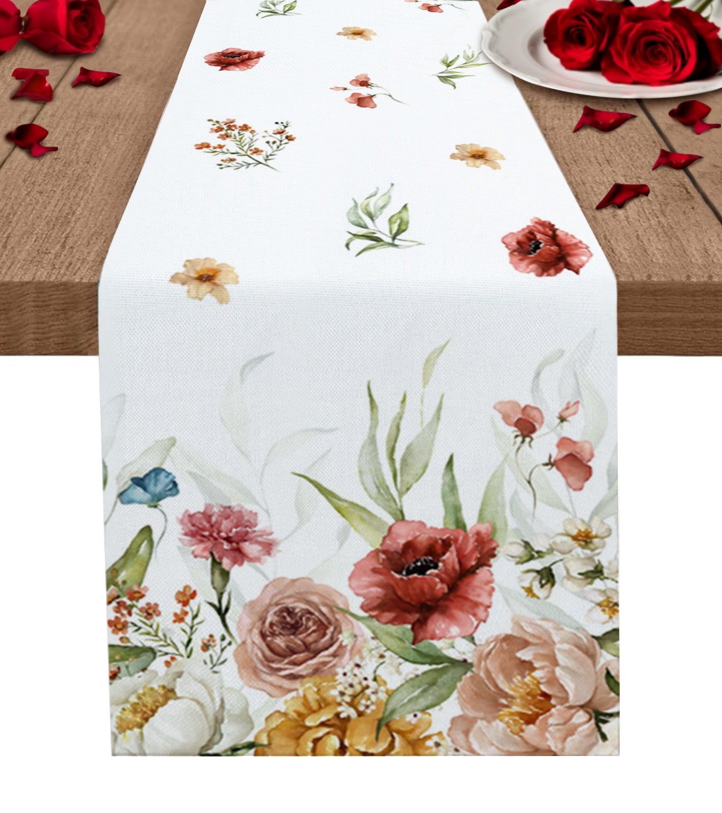 Spring Flower Daisy Butterfly Table Runner Home Wedding Table Flag Mat ...