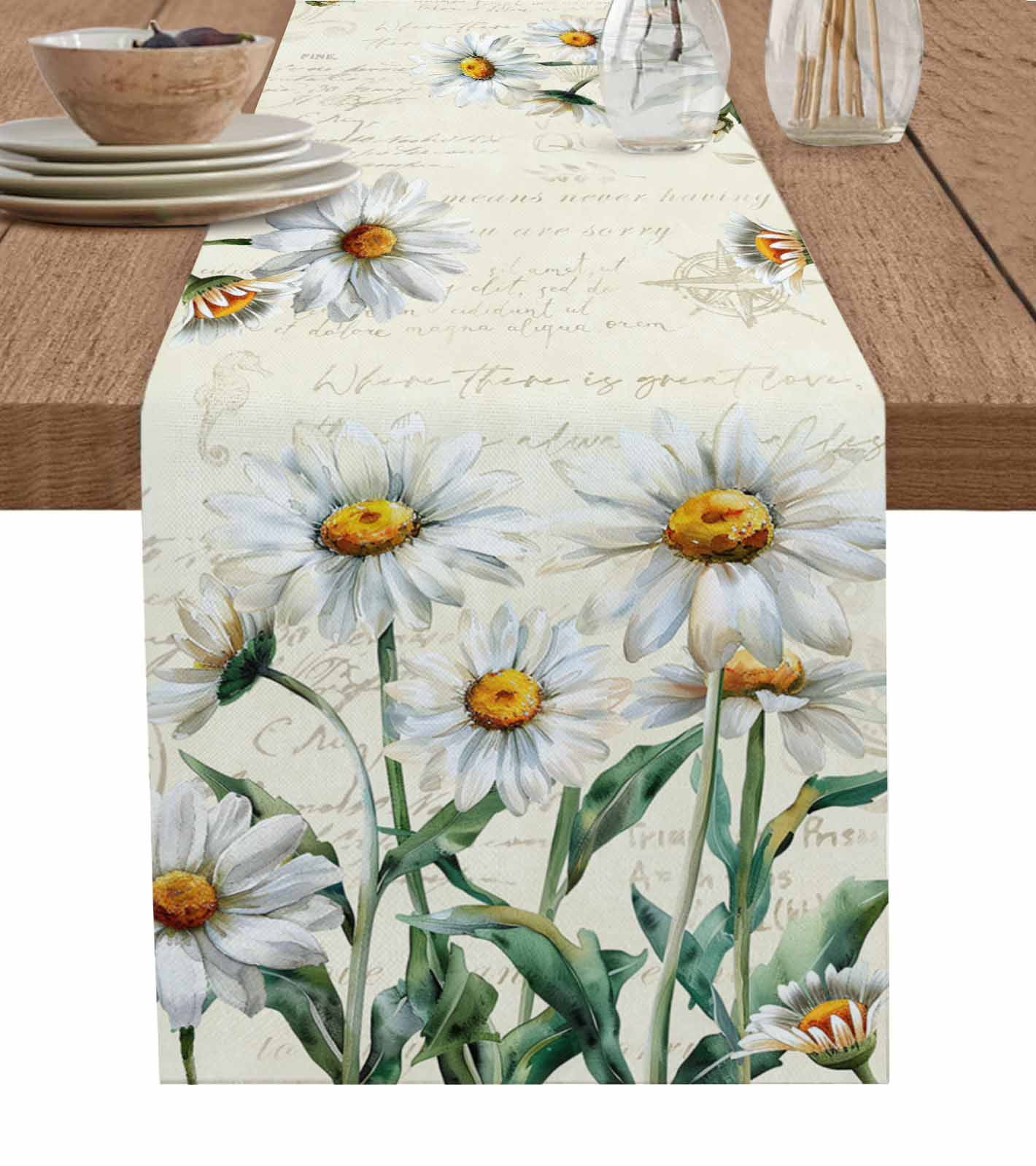 Spring Flower Daisy Retro Table Runner Luxury Wedding r Table Runner ...