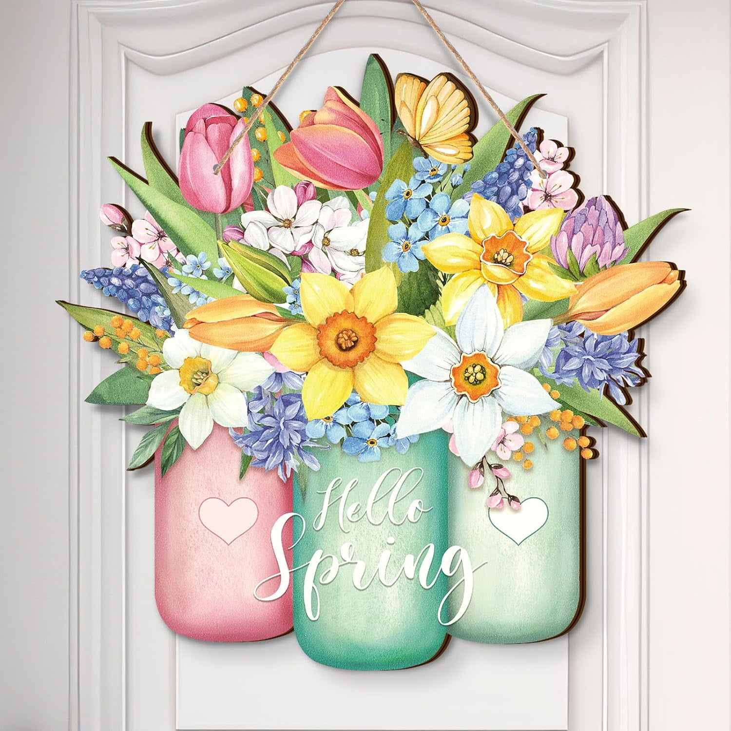 Spring Flower Door Sign Spring Door Decor Hello Spring Sign Welcome ...
