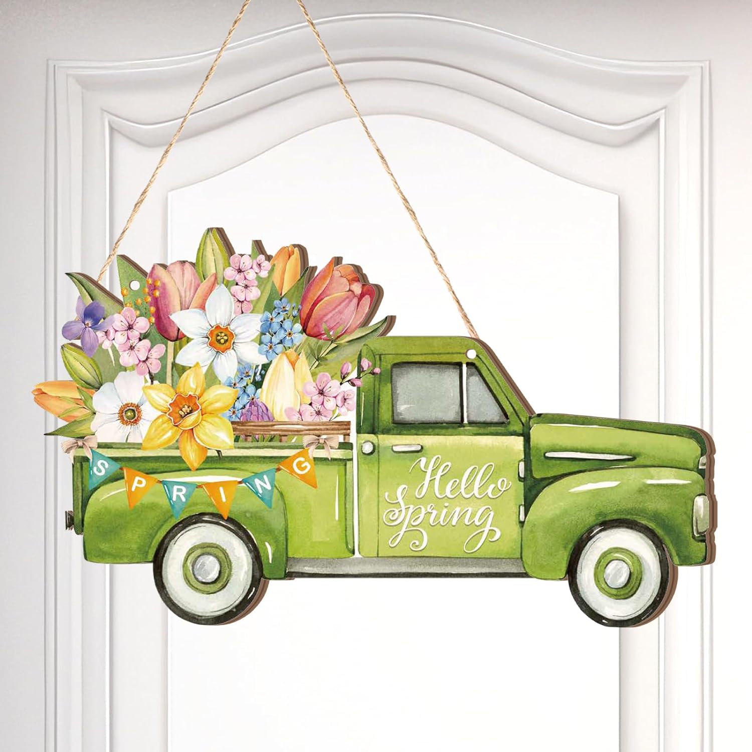 Spring Flower Door Sign Spring Door Decor Hello Spring Sign Welcome ...
