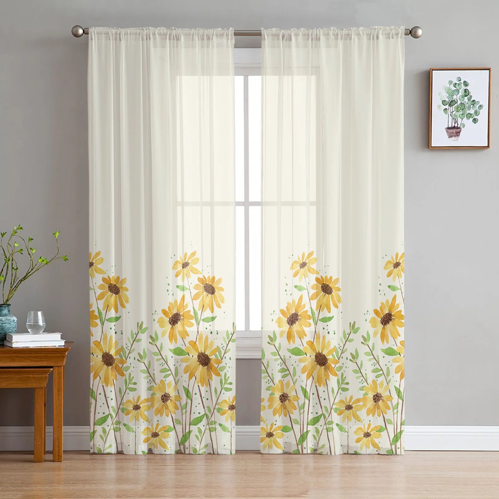 Spring Flower Eucalyptus Leaf Plant Sheer Curtains for Living Room ...