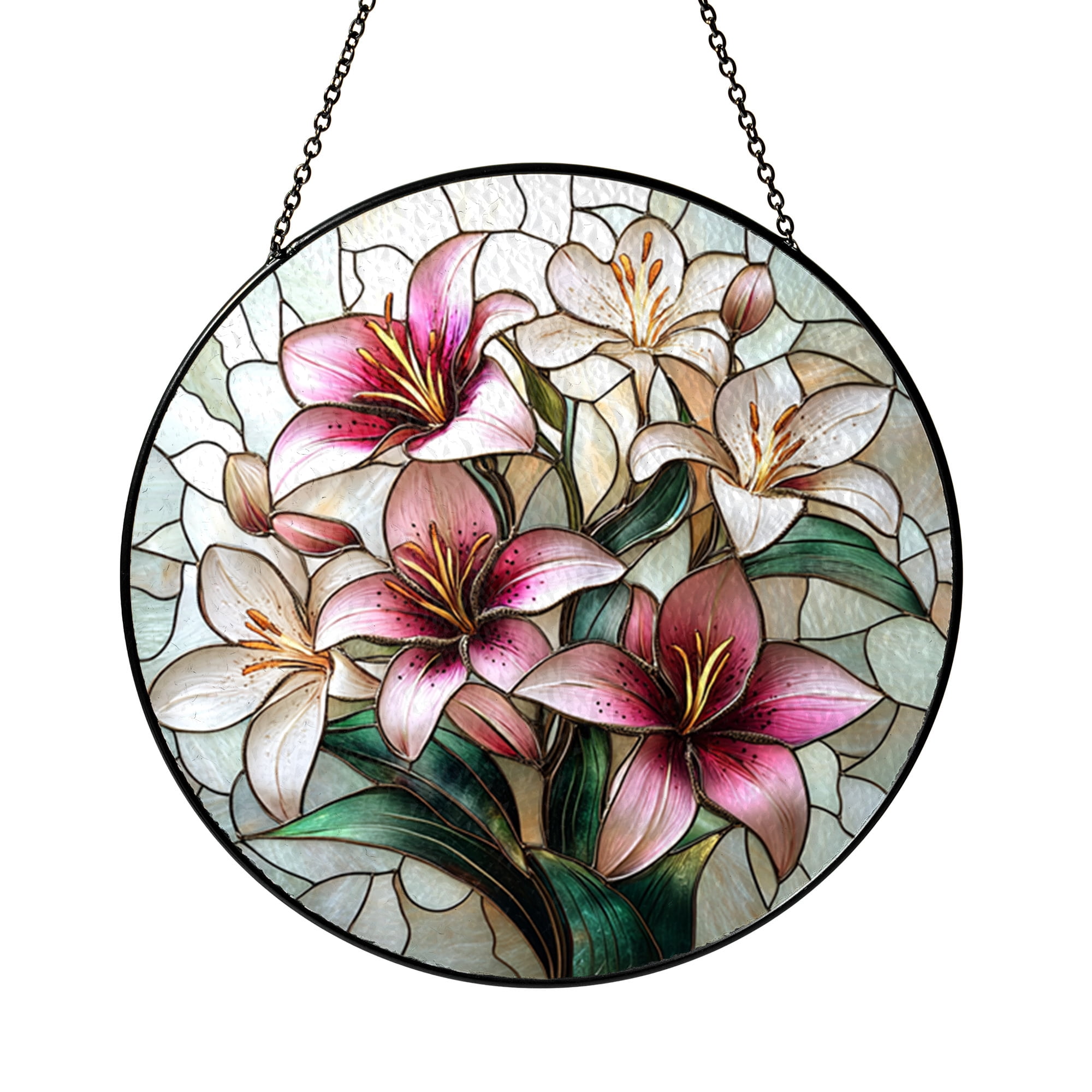 Spring Flower Faux Stained Glass Round Wreath Sign – Floral Decor ...