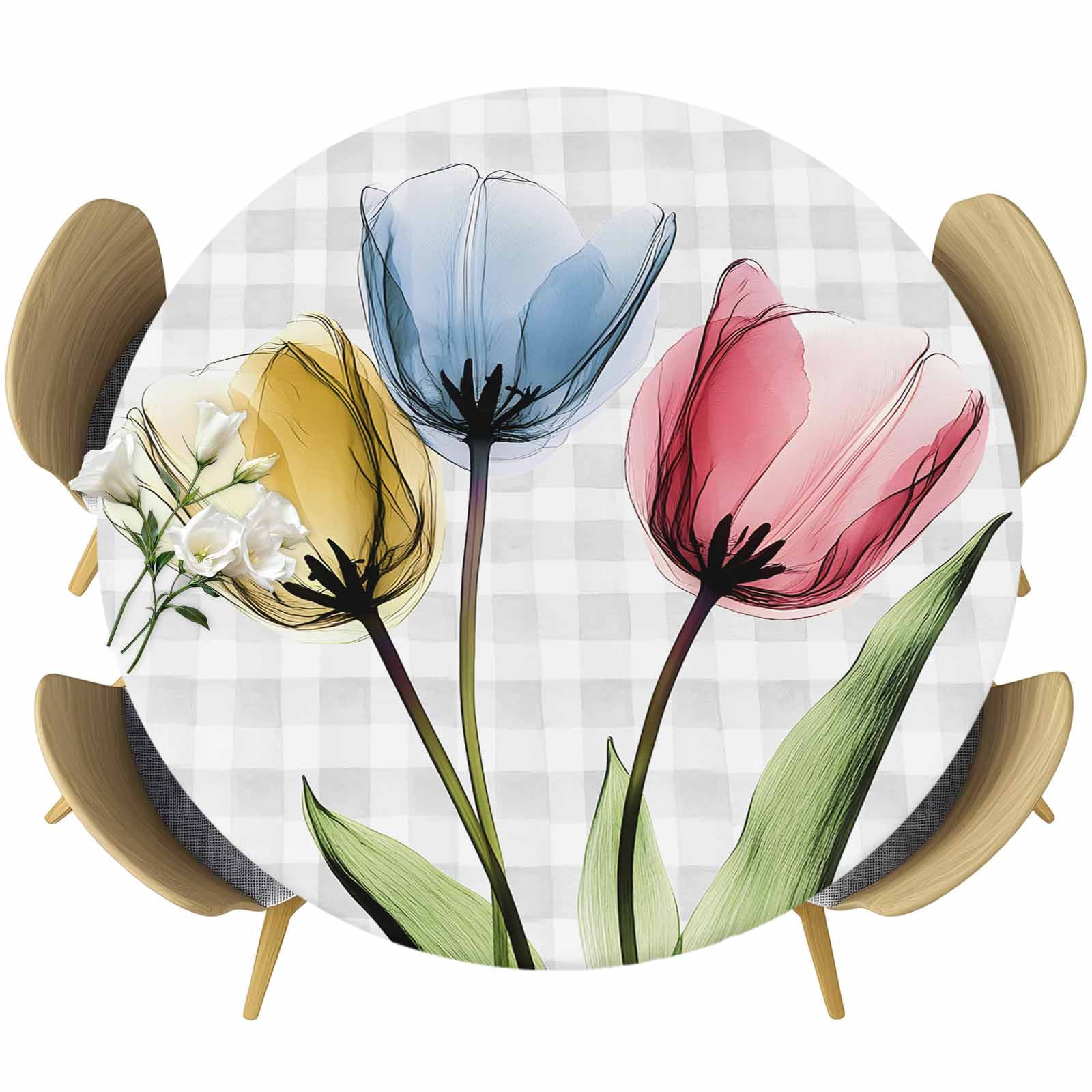 Spring Flower Floral Round Tablecloth 36-44 Inch Round Fitted Table ...