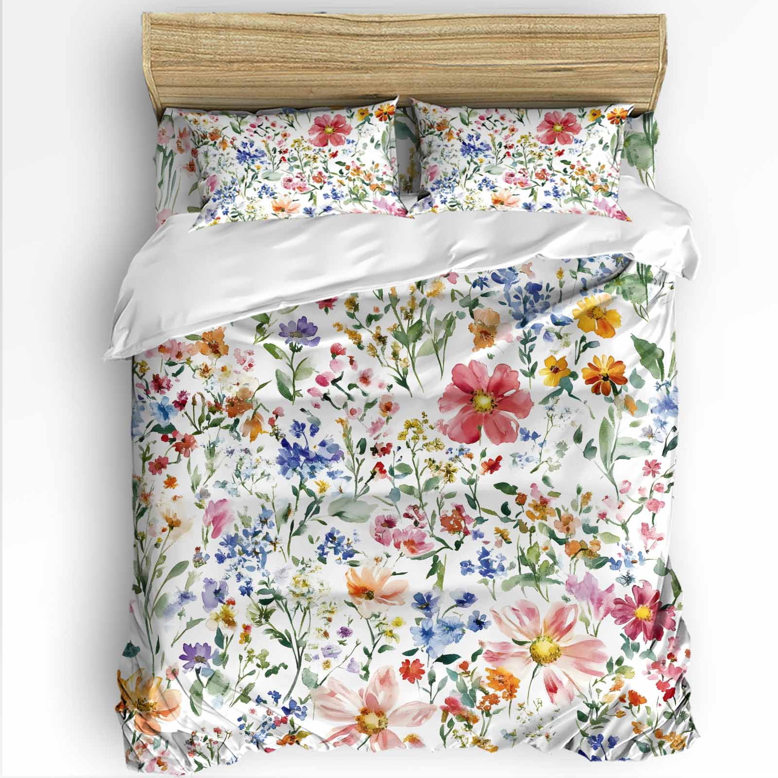 Spring Flower Full Size Comforter Set, Watercolor Colored Floral Garden ...