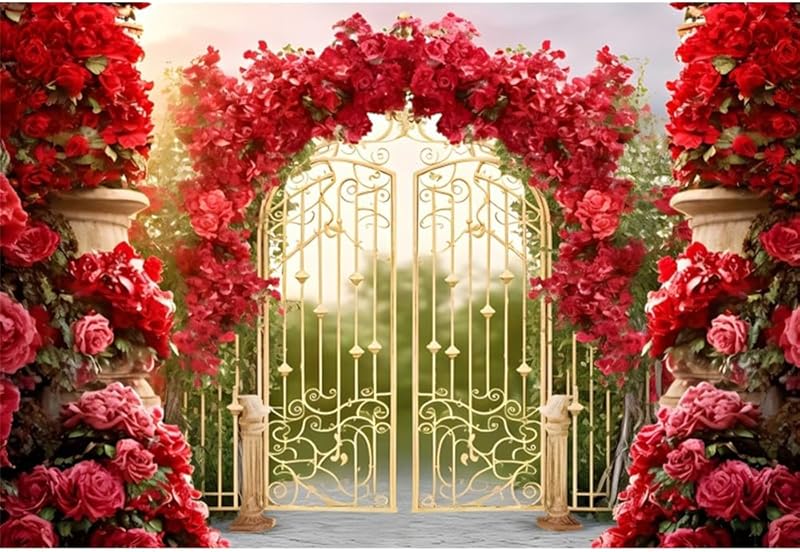 Spring Flower Garden Backdrop Red Rose Floral Romantic Vintage ...