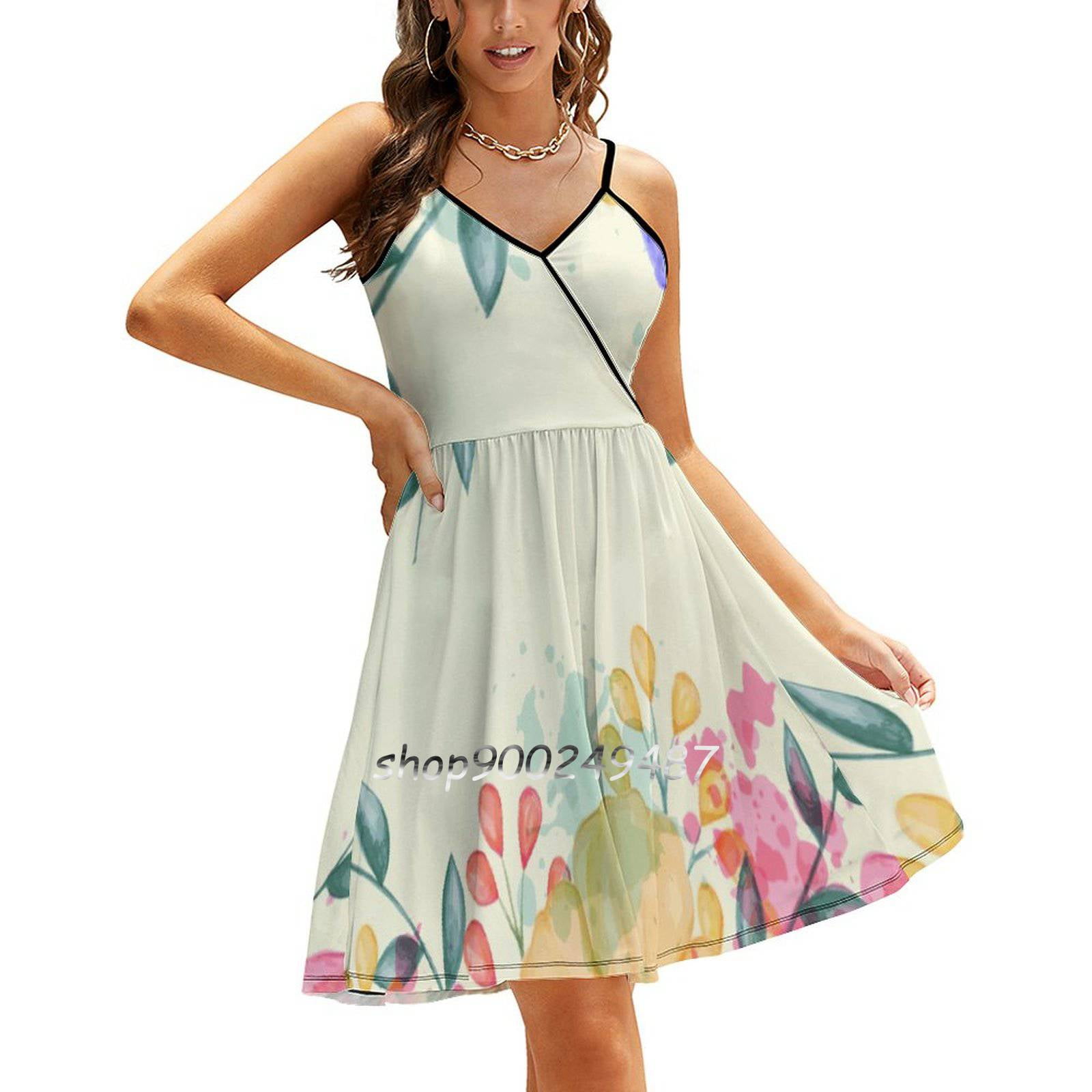 Spring Flower Garden Evening Party Dresses Midi Sexy Dress Female Sweet ...