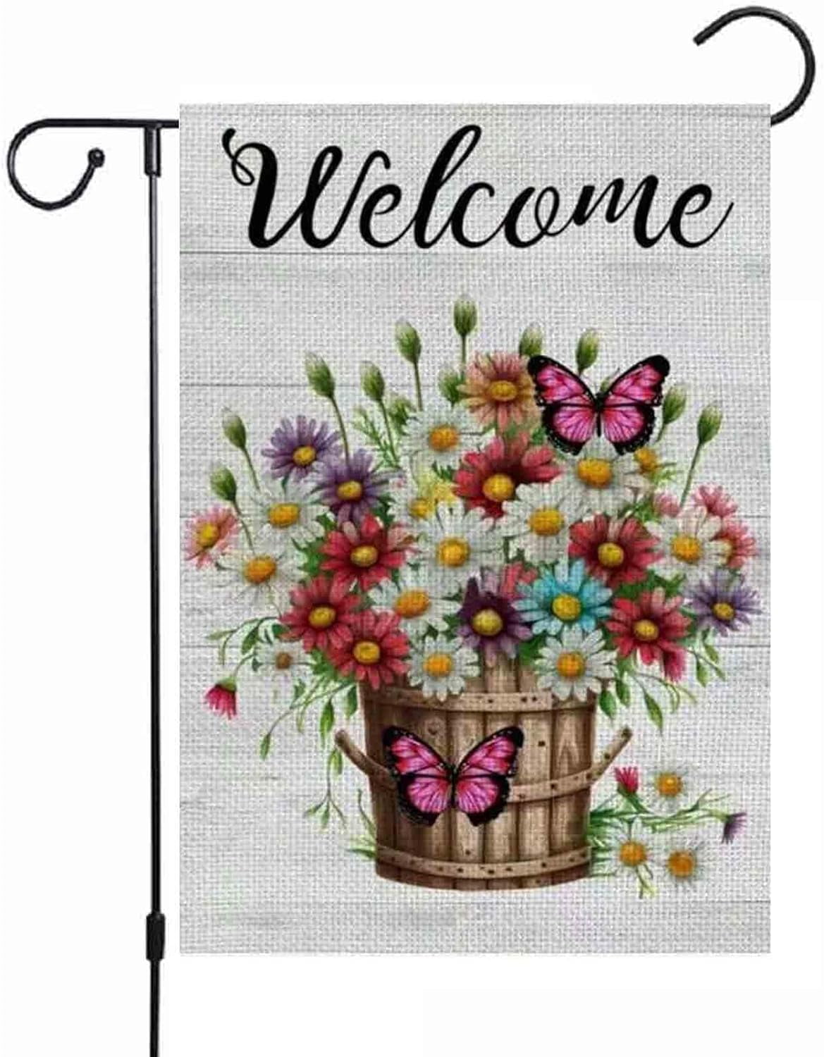 Spring Flower Garden Flag Double Sided For Outside,Welcome Vertical ...
