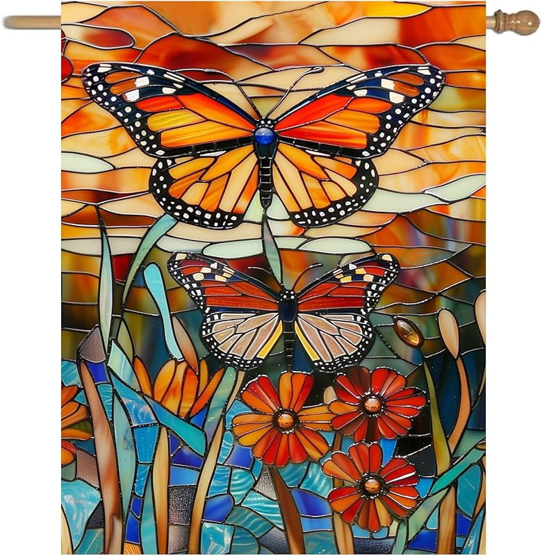 Spring Flower Garden Flag Dragonfly flags Welcome Summer House Flag for ...