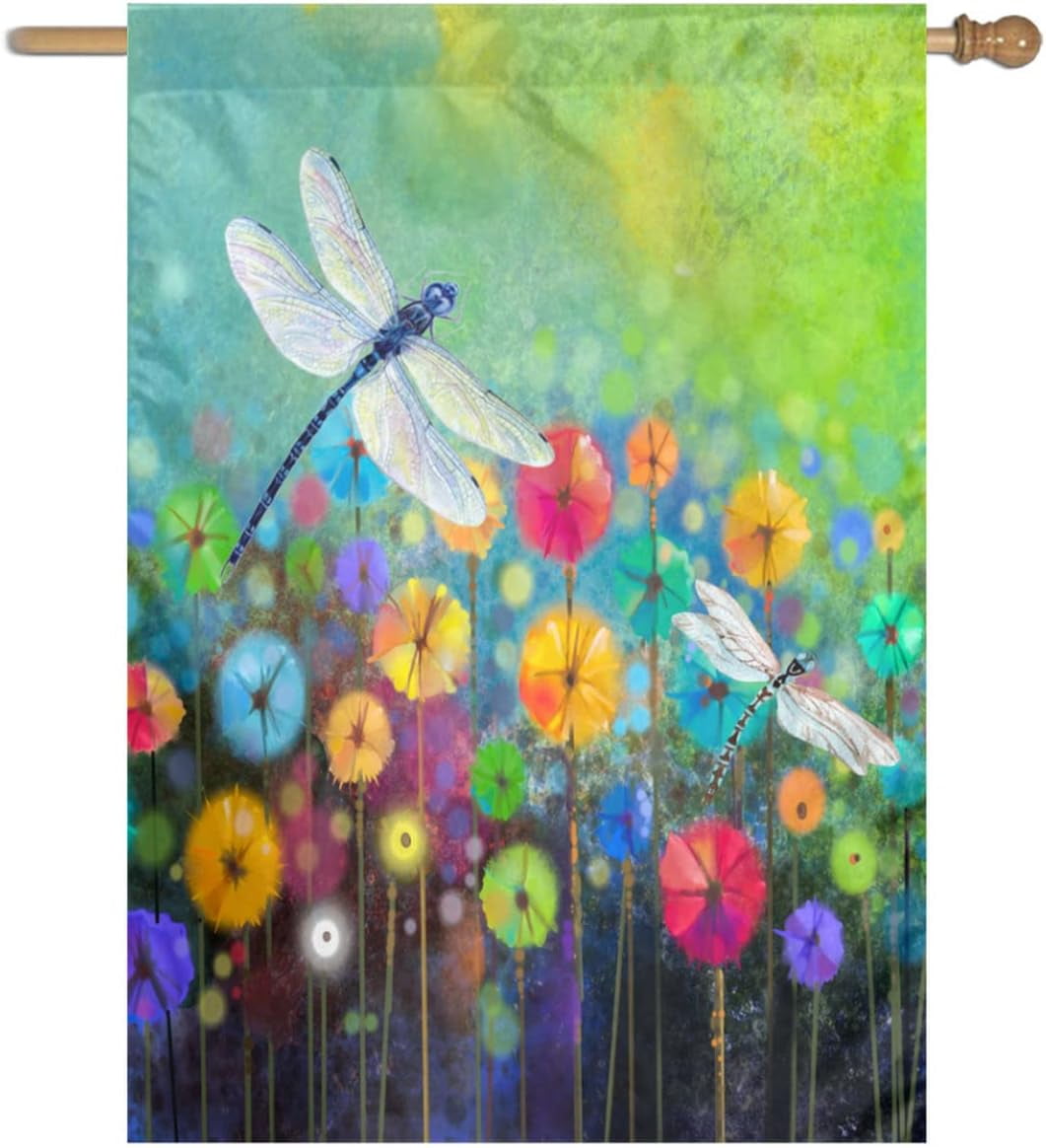Spring Flower Garden Flag Dragonfly flags Welcome Summer House Flag for ...