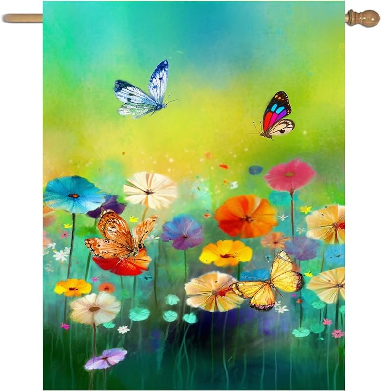 Spring Flower Garden Flag Dragonfly flags Welcome Summer House Flag for ...