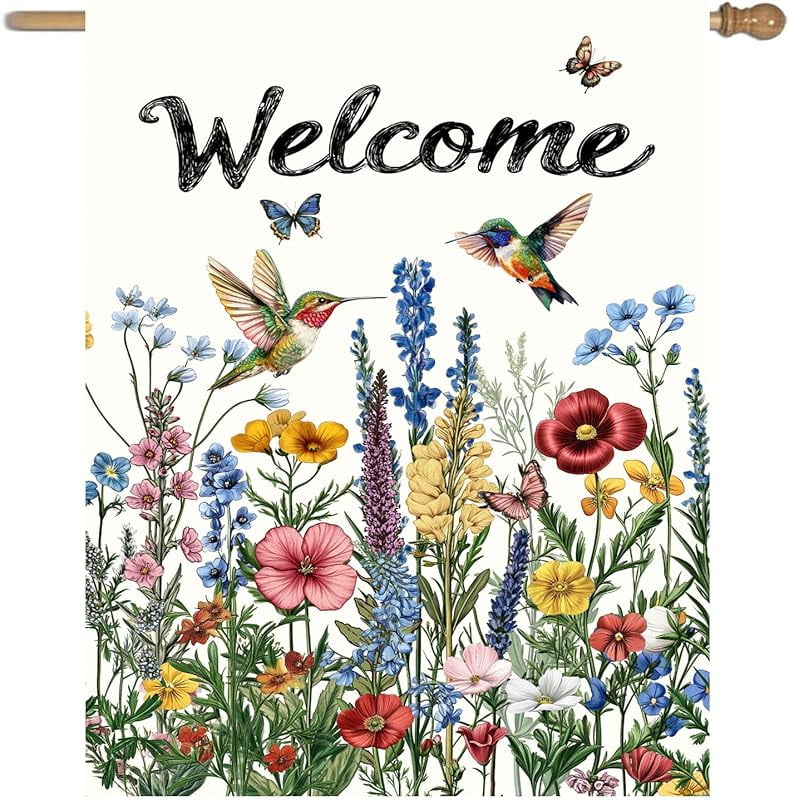 Spring Flower Garden Flag Dragonfly flags Welcome Summer House Flag for ...