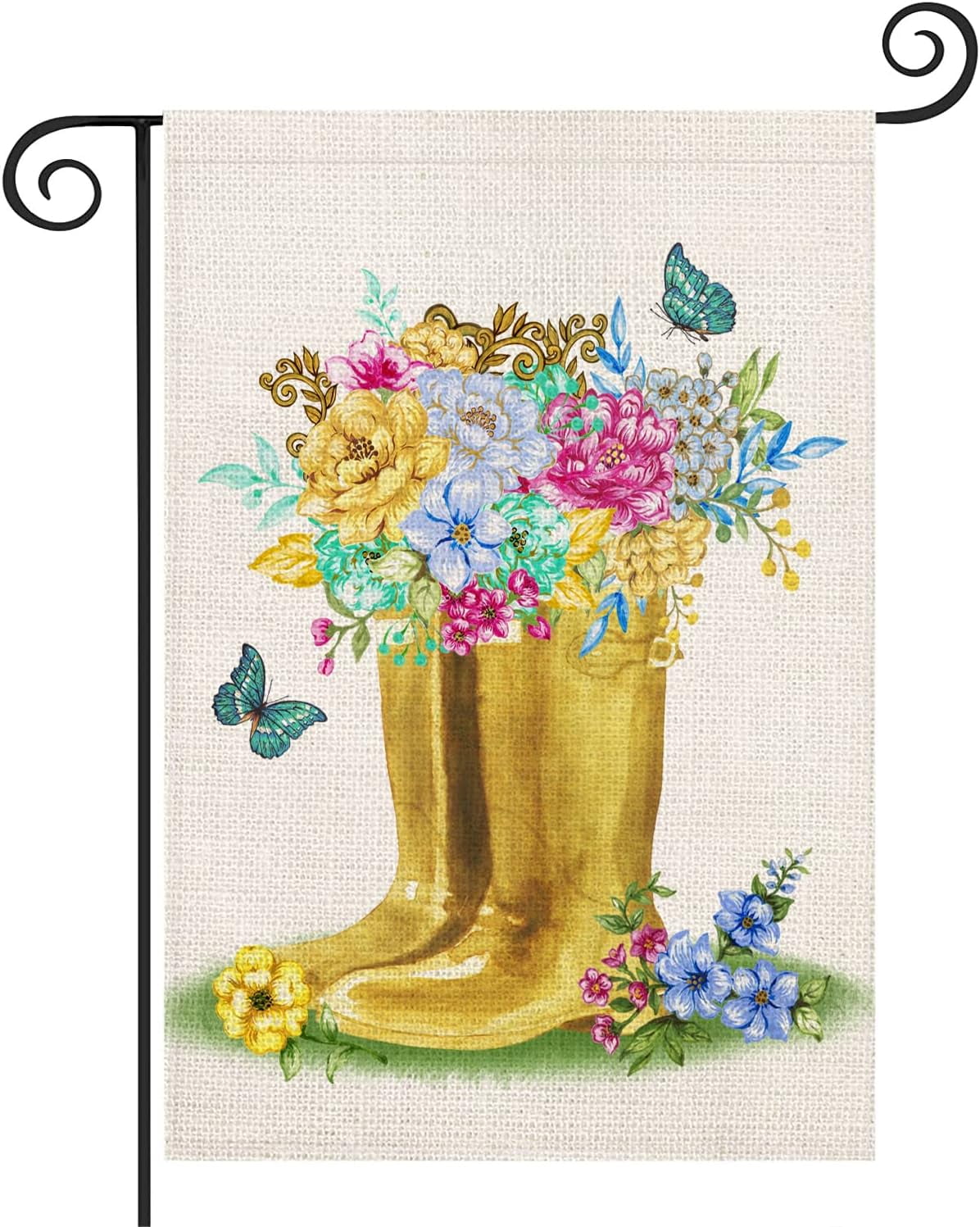 Spring Flower Golden Boots Garden Flag Double Sided Colorful Floral ...