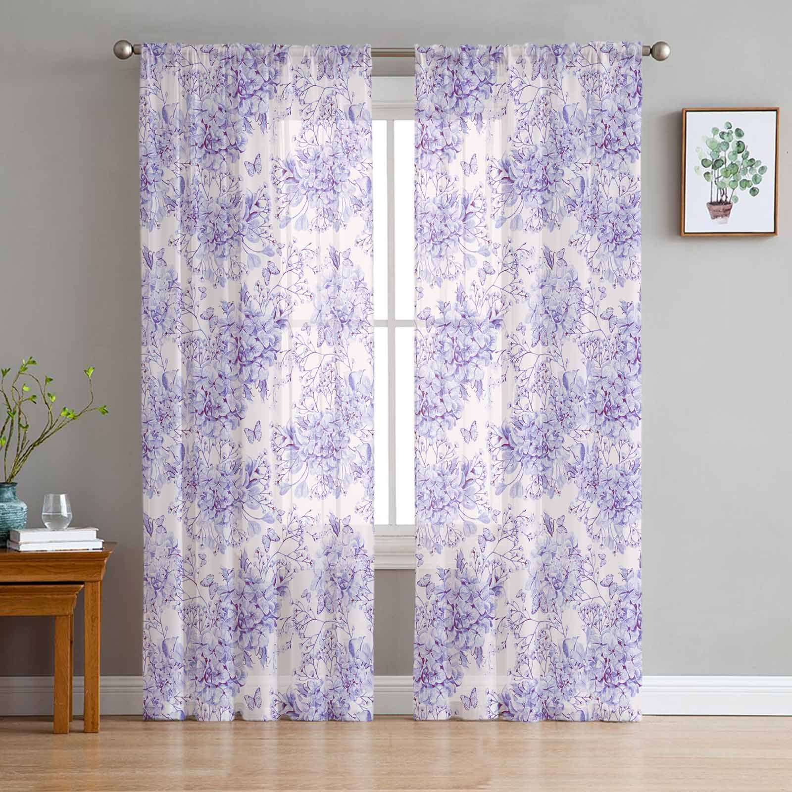 Spring Flower Hydrangea Voile Curtains for Living Room Window Tulle ...