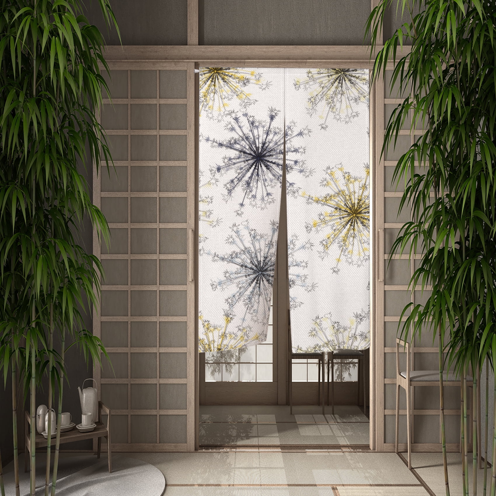 Spring Flower Japanese Door Curtain Noren Green Plant Leaf Curtain ...