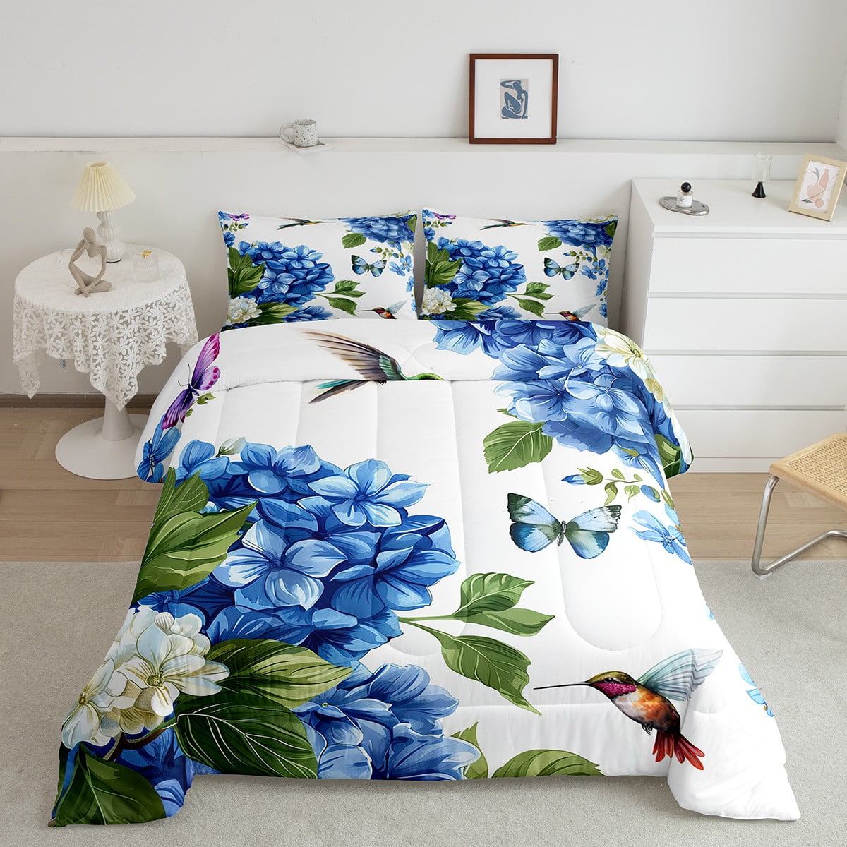 Spring Flower King Comforter Set Hummingbird Butterfly Bedding Sets ...