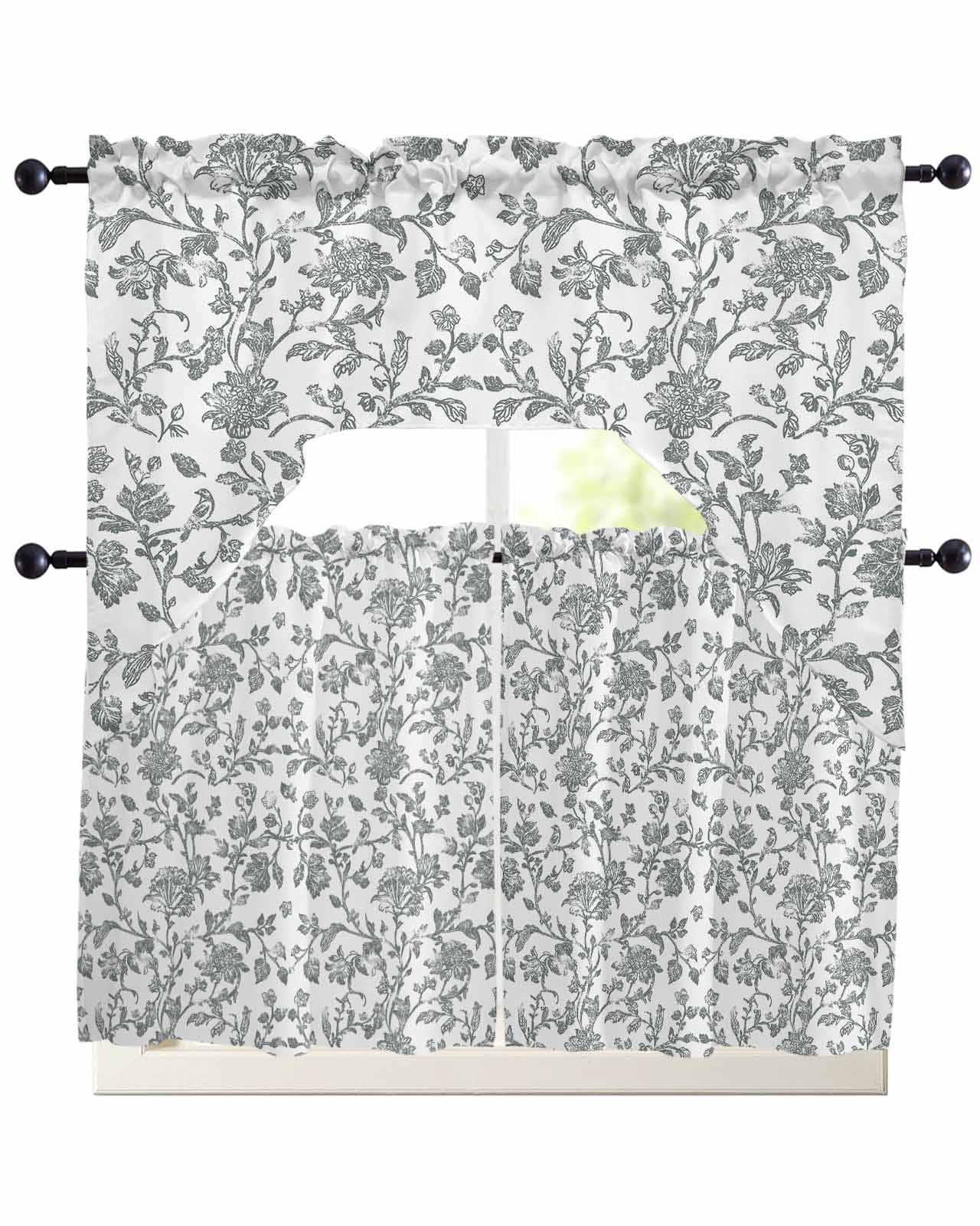 Spring Flower Kitchen Curtains Sets 24 Inch Length with Valance ...