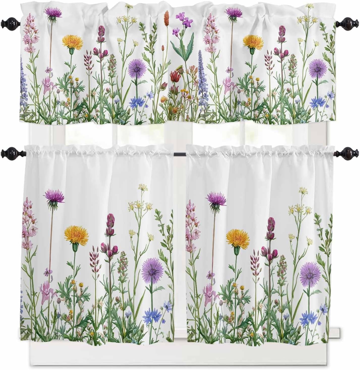 Spring Flower Kitchen Curtains and Valances Set, Purple Yelllow ...