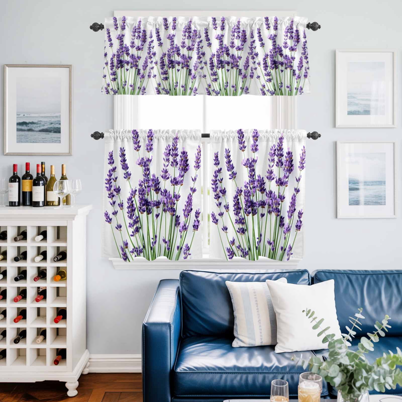 Spring Flower Lavender Curtain Tier and Valance Set 3 Piece, Country ...