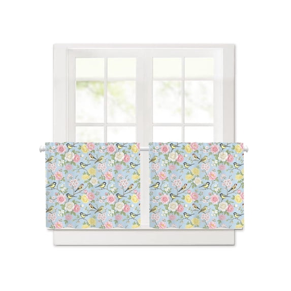 Spring Flower Leaf Bird Short Blackout Curtains 30 Inch Long,Rustic ...