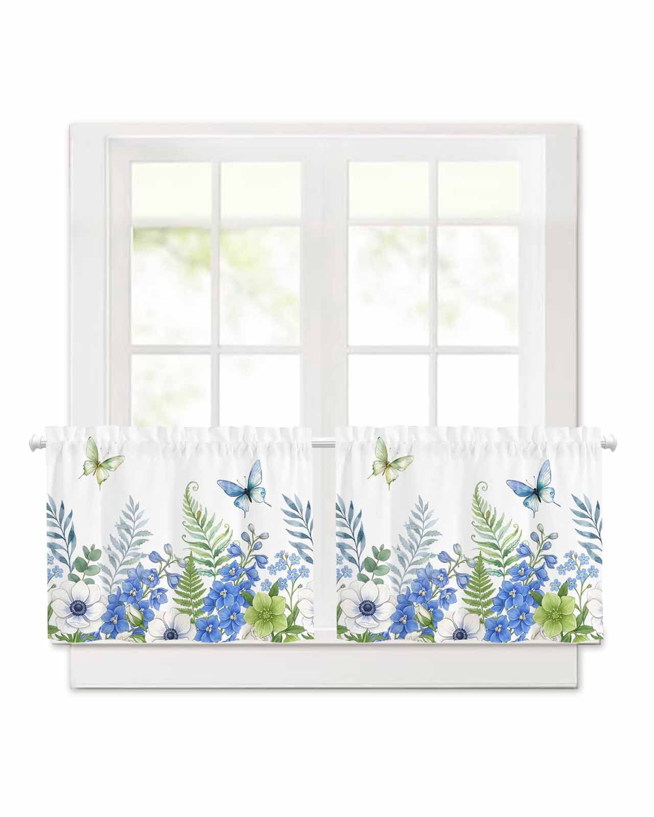 Spring Flower Leaf Butterfly Short Blackout Curtains 24 Inch Long ...