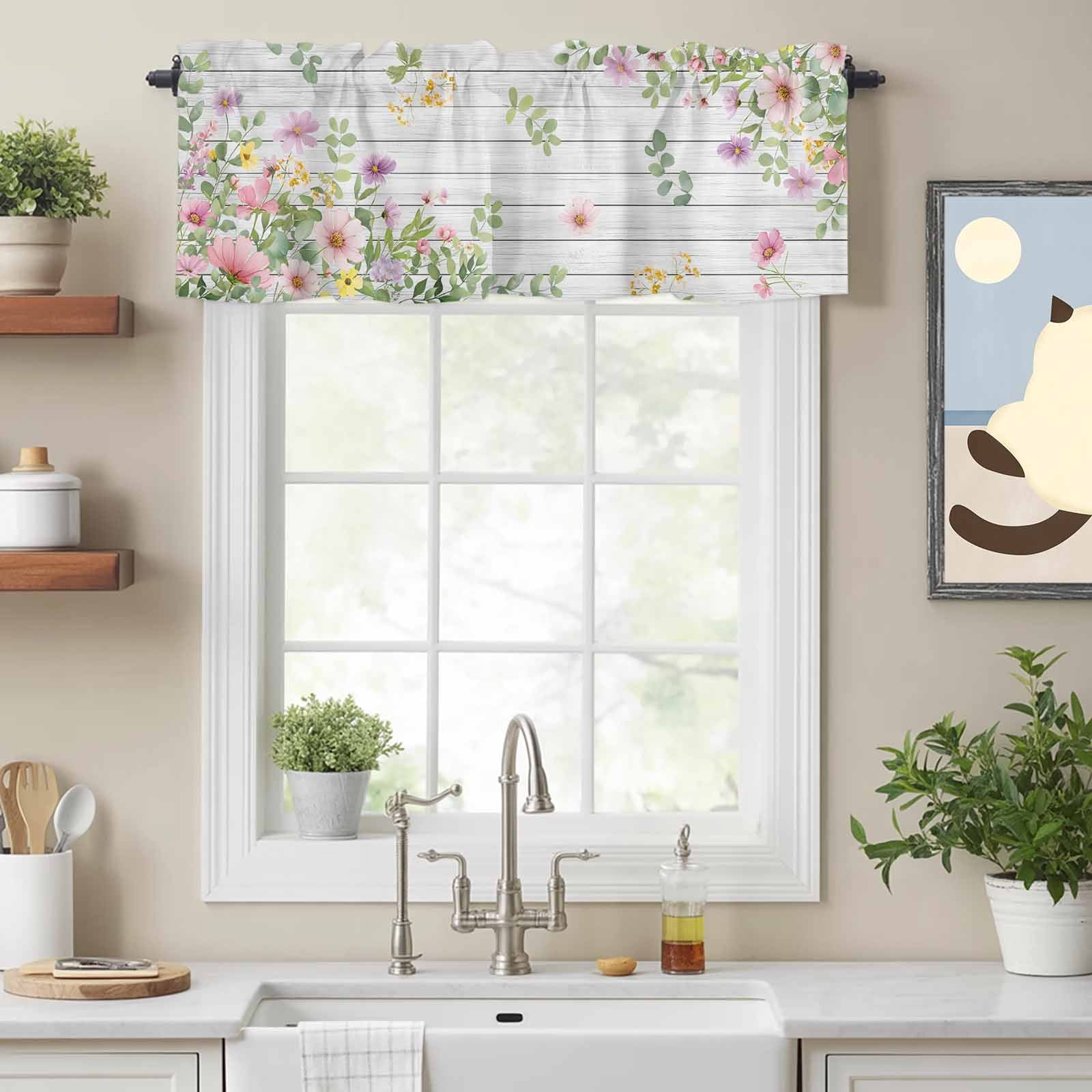 Spring Flower Leaf Pastoral Theme Valances for Windows,Rod Pocket ...
