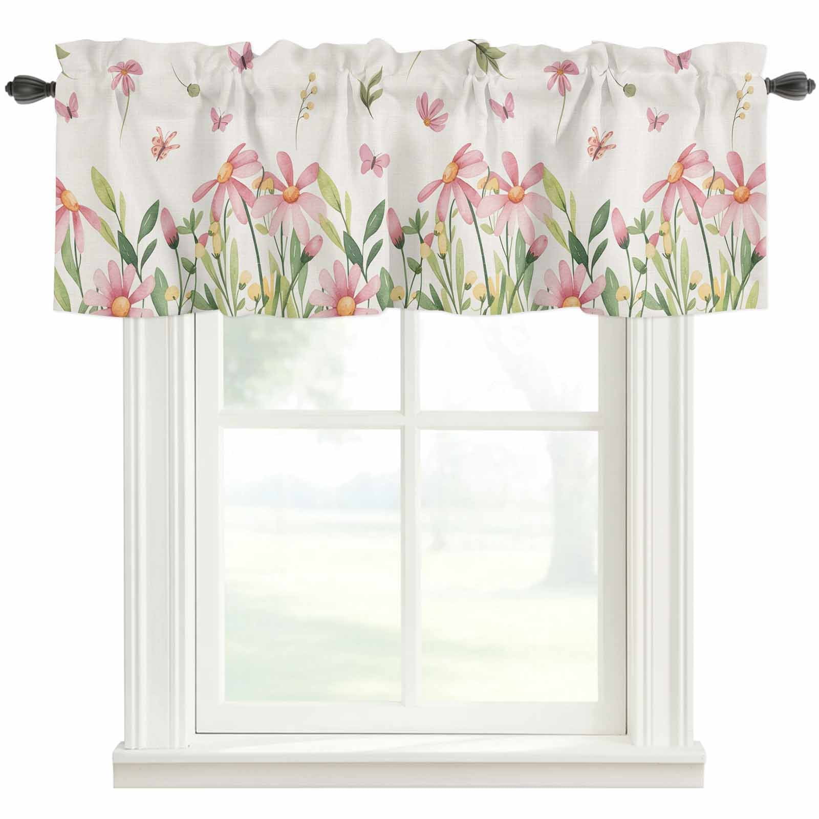 Spring Flower Leaf Valances for Windows Summer Country Pink Floral ...
