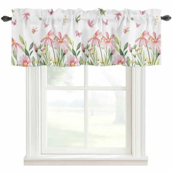 Spring Flower Leaf Valances for Windows Summer Country Pink Floral ...