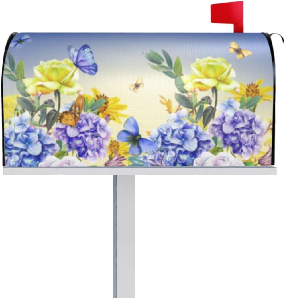 Spring Flower Mailbox Covers Magnetic Mailbox Cover Butterfly Flying ...