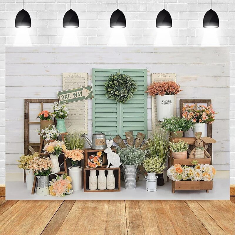 Spring Flower Market Backdrops for Photography Cute Bunny Decorations ...