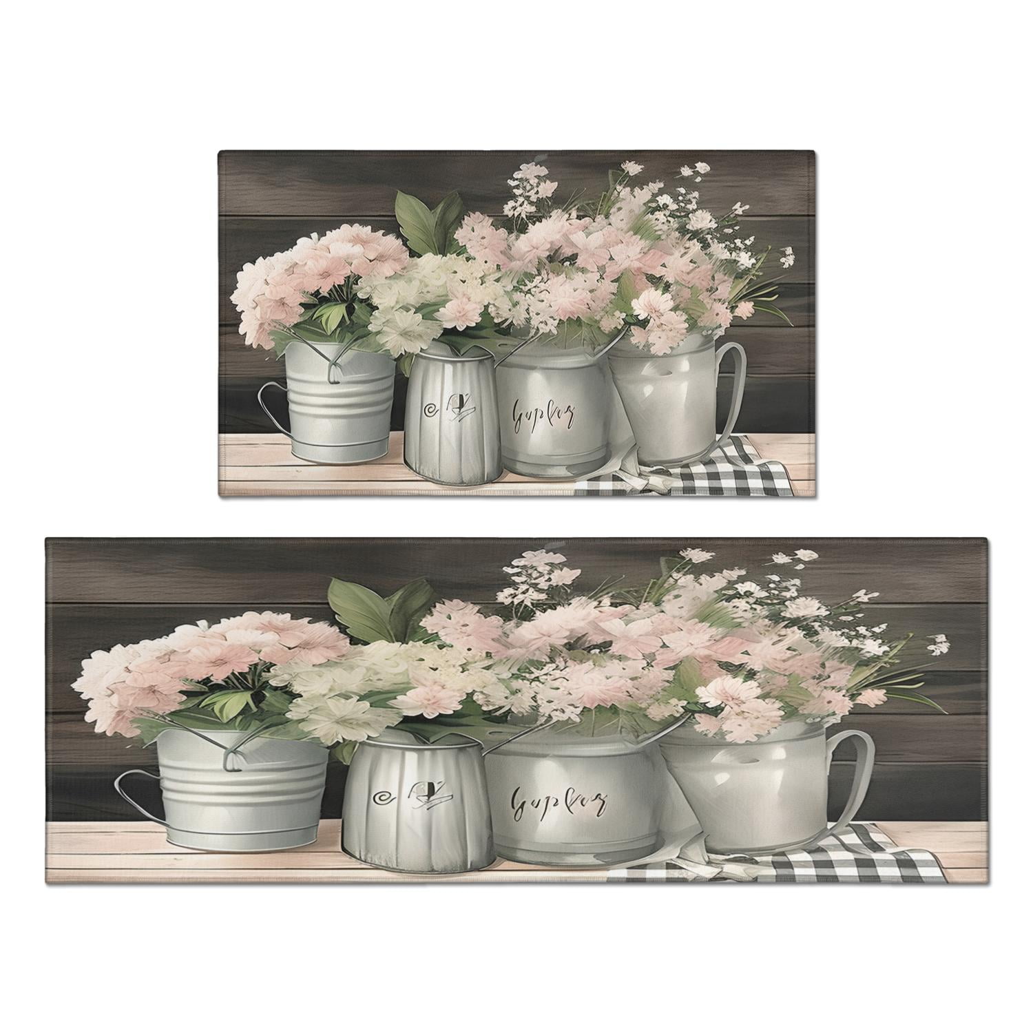 Spring Flower in the Mason Jar Kitchen Mats 2 Piece Cushioned and Non ...