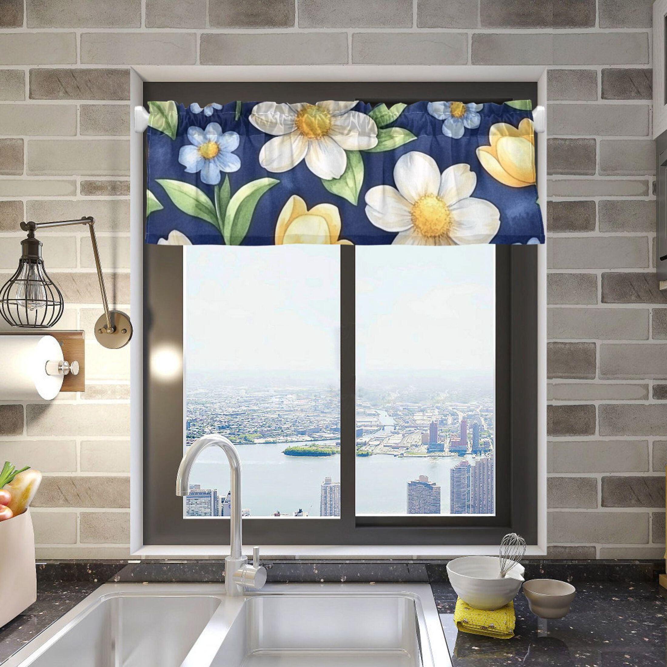 Spring Flower Pattern Curtain Valances for Windows Kitchen Living Room ...
