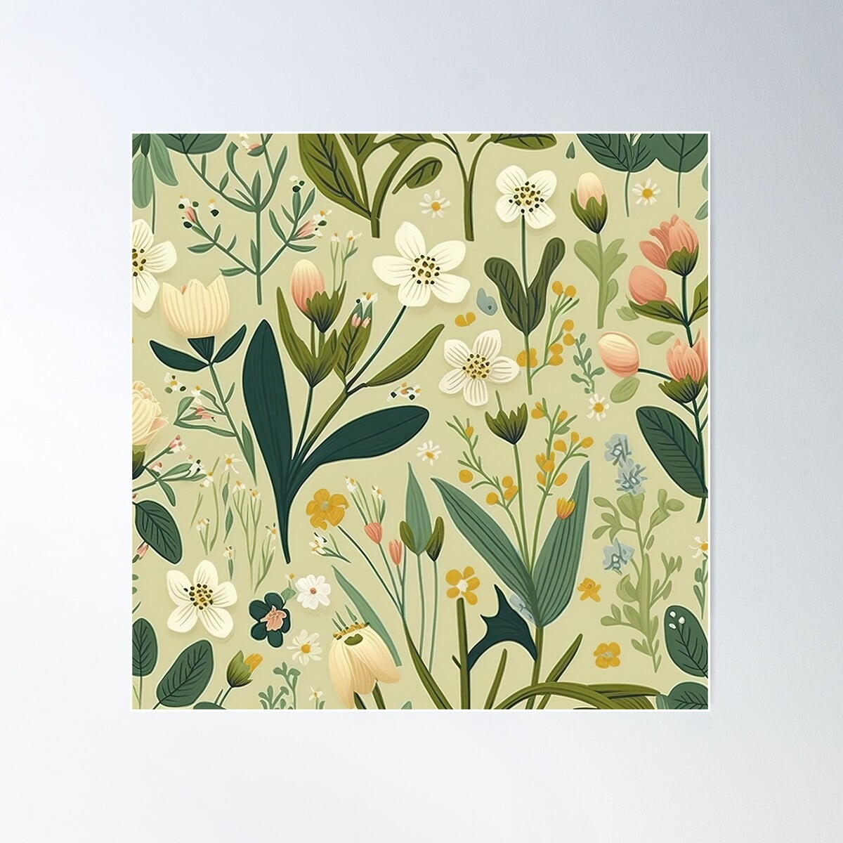 Spring Flower Pattern Poster Wall Art, Modern Wall Decor For Living ...