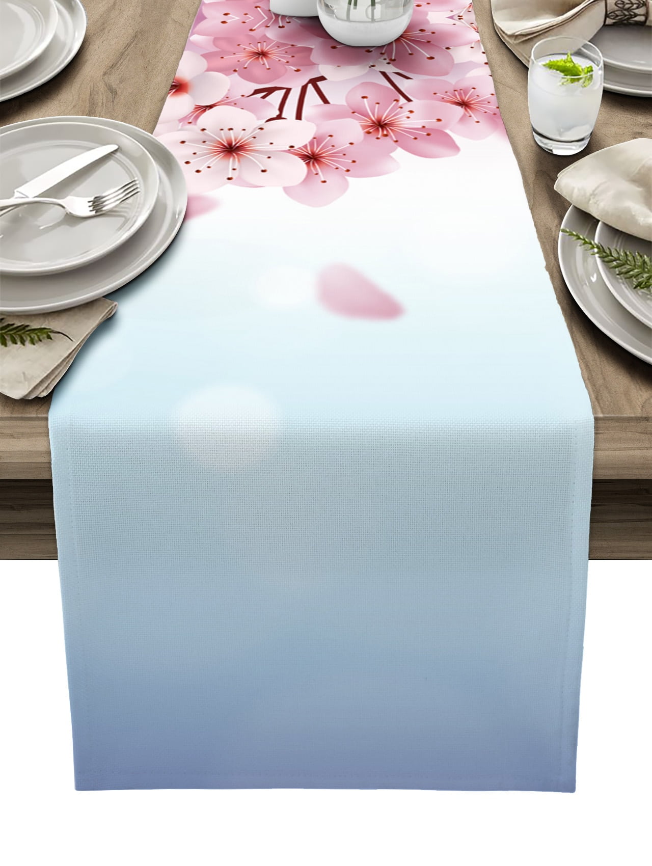 Spring Flower Peach Blossom Pink Cherry Blossoms Table Runner Home Wedding Table Mat ...