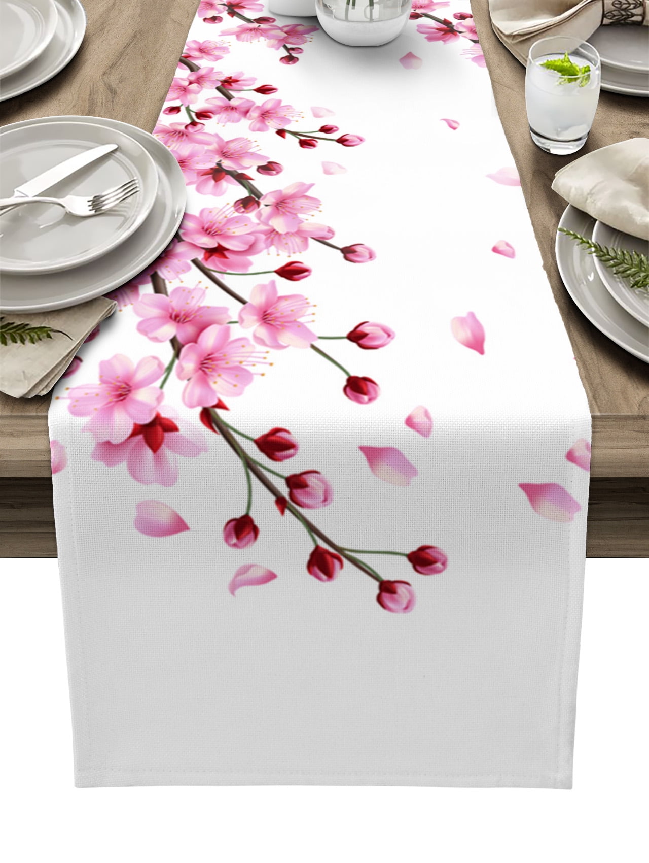 Spring Flower Peach Blossom Pink Cherry Blossoms Table Runner Home Wedding Table Mat ...