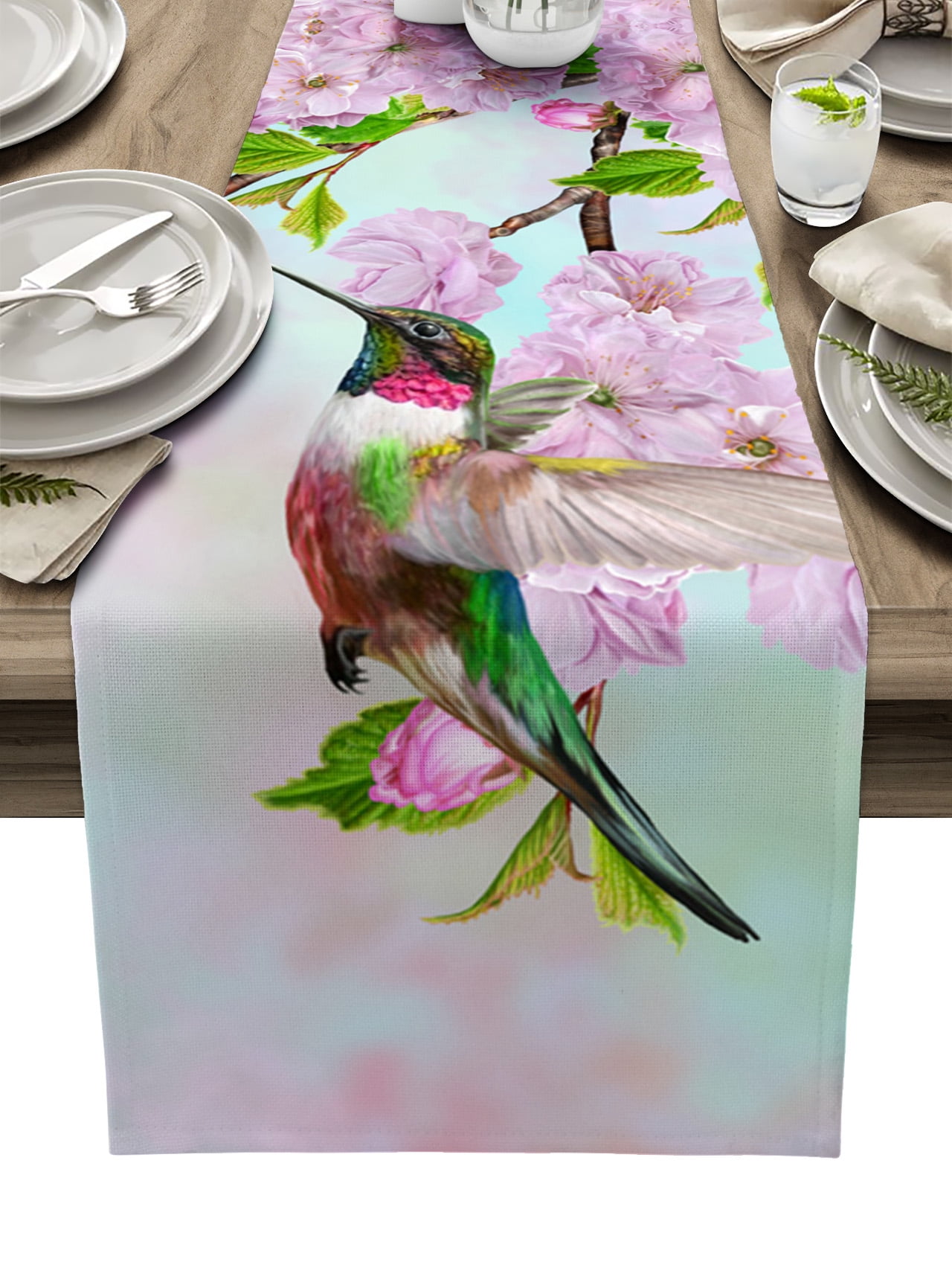 Spring Flower Peach Blossom Pink Cherry Blossoms Table Runner Home Wedding Table Mat ...