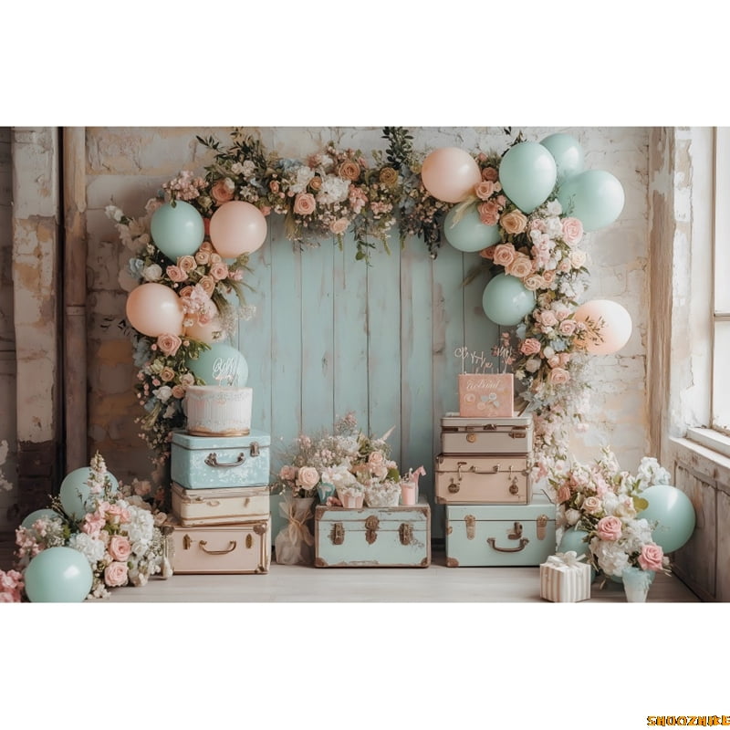 Spring Flower Photography Background Flower Balloons Luggage Boxes Kids ...