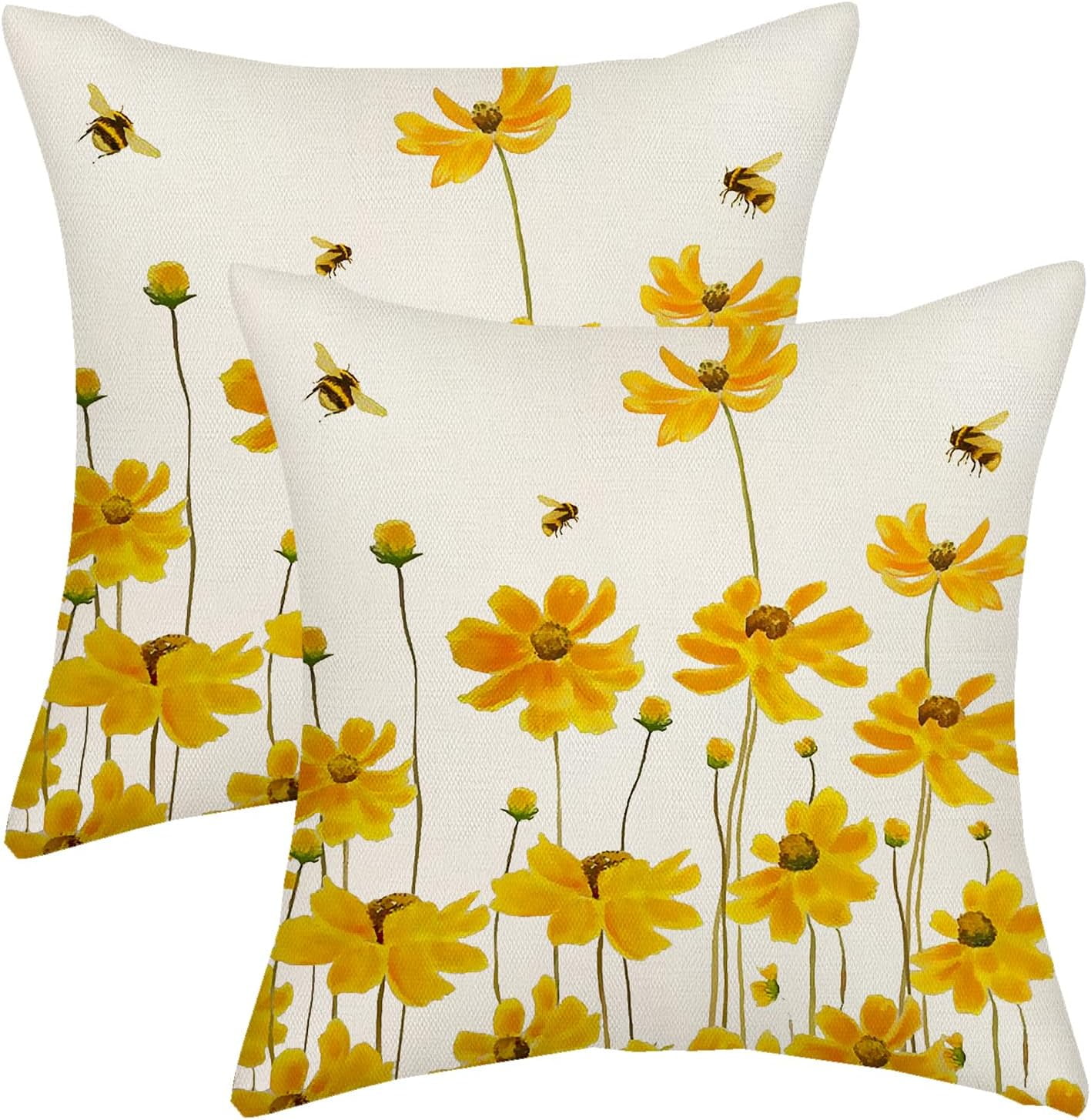 Spring Flower Pillow Covers 18x18 Yellow Daisy Bee Farmhouse Decor ...