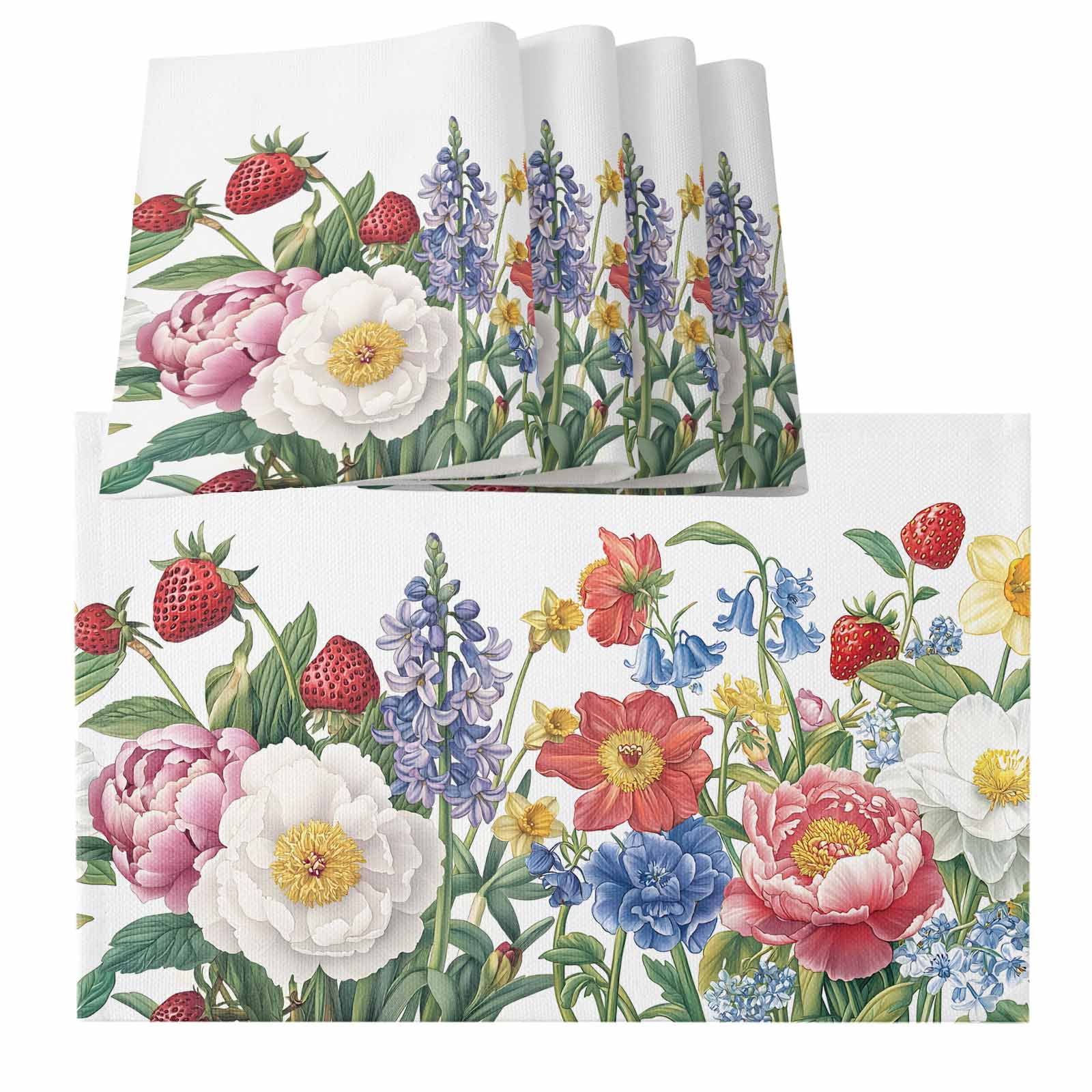 Spring Flower Placemats for Dinning Table Set of 4, Watercolor Floral ...