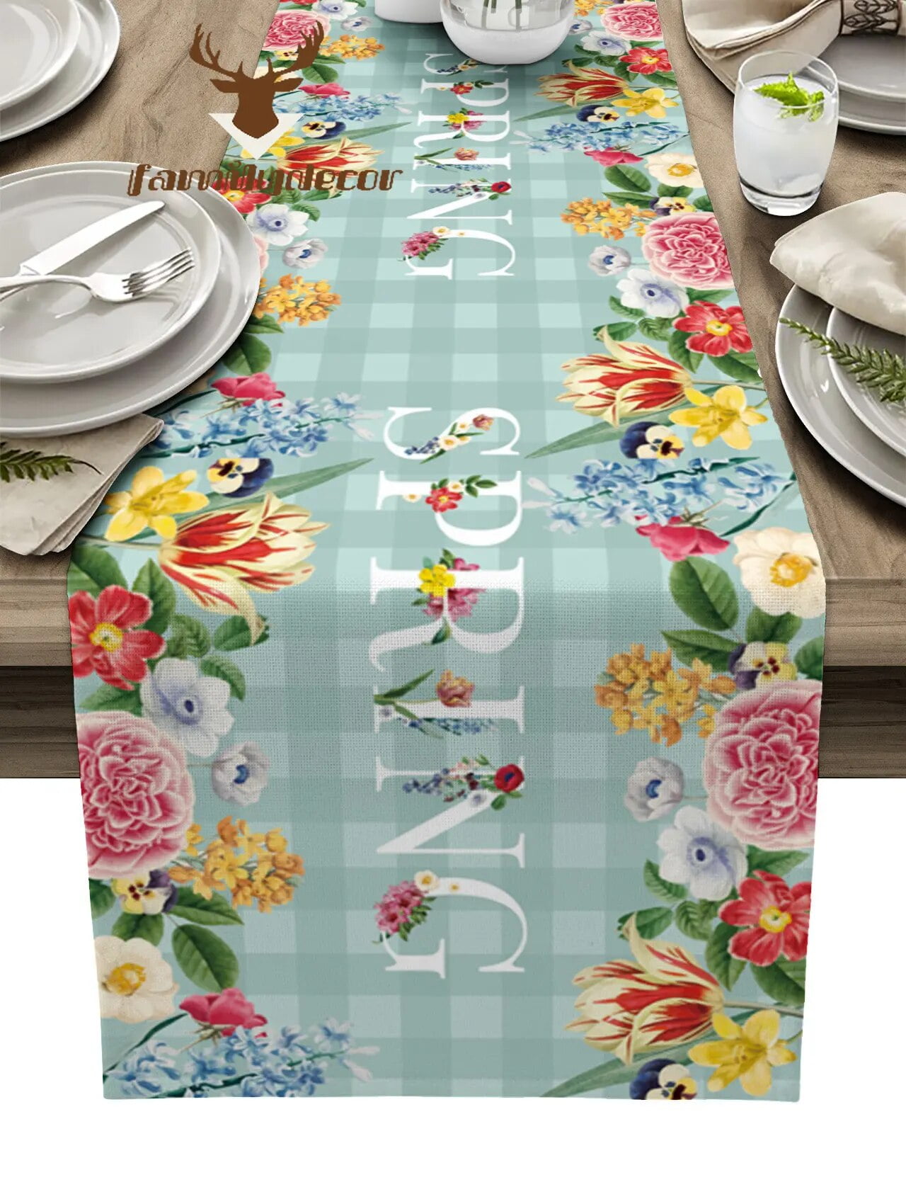 Spring Flower Plaid Table Runner Home Wedding Decor Table Flag Mat ...