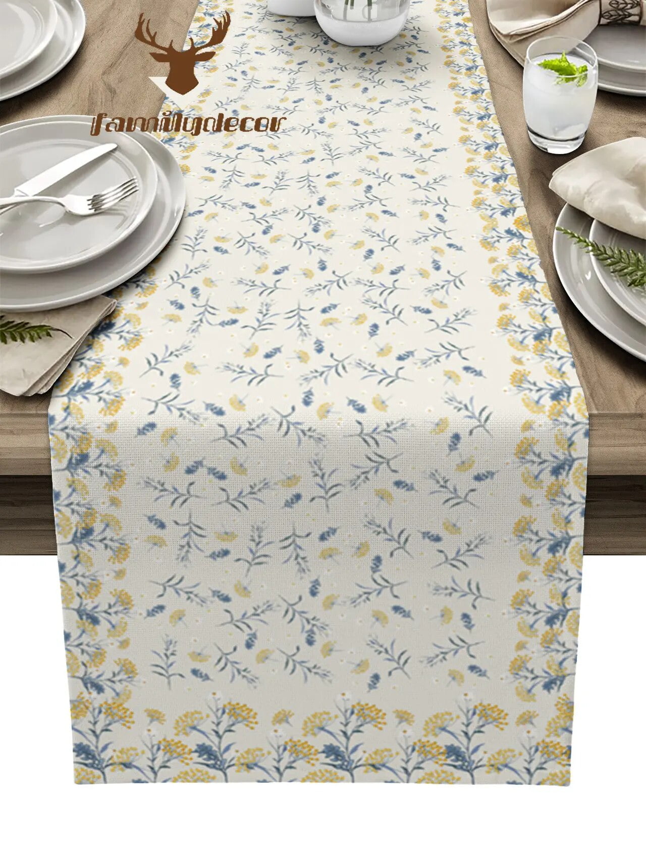 Spring Flower Plant Texture Table Runner Home Wedding Table Flag Mat ...