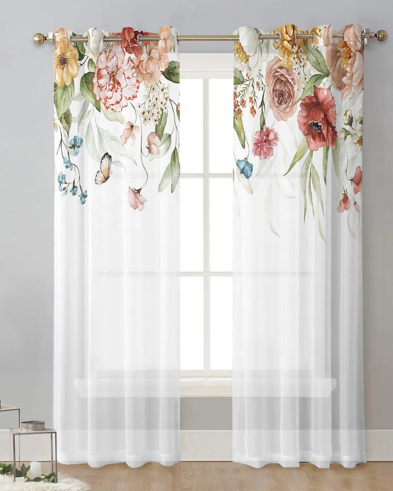 Spring Flower Rose Tulle Window Curtains Living Room Bedroom Voile ...