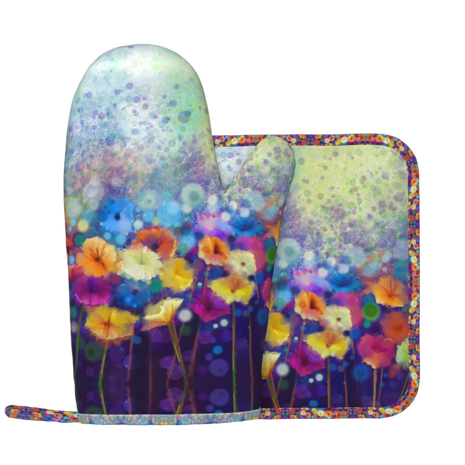 Spring Flower Seasonal Oven Mitts and Pot Holders Sets, Heat Resistant ...