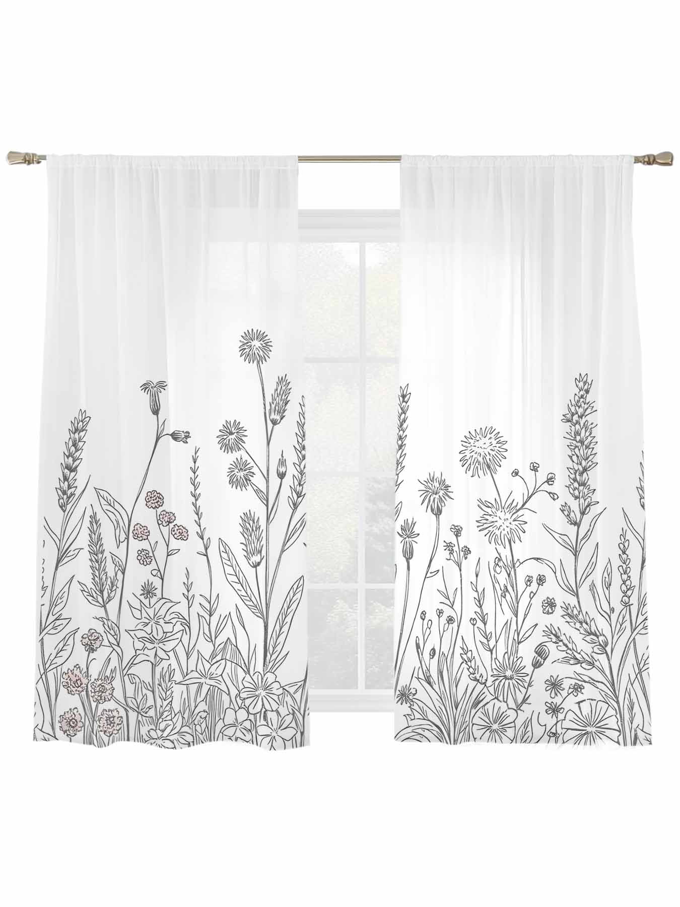 Spring Flower Sheer Curtains 2 Panels Set Sunflower Wheat Ears Daisy ...