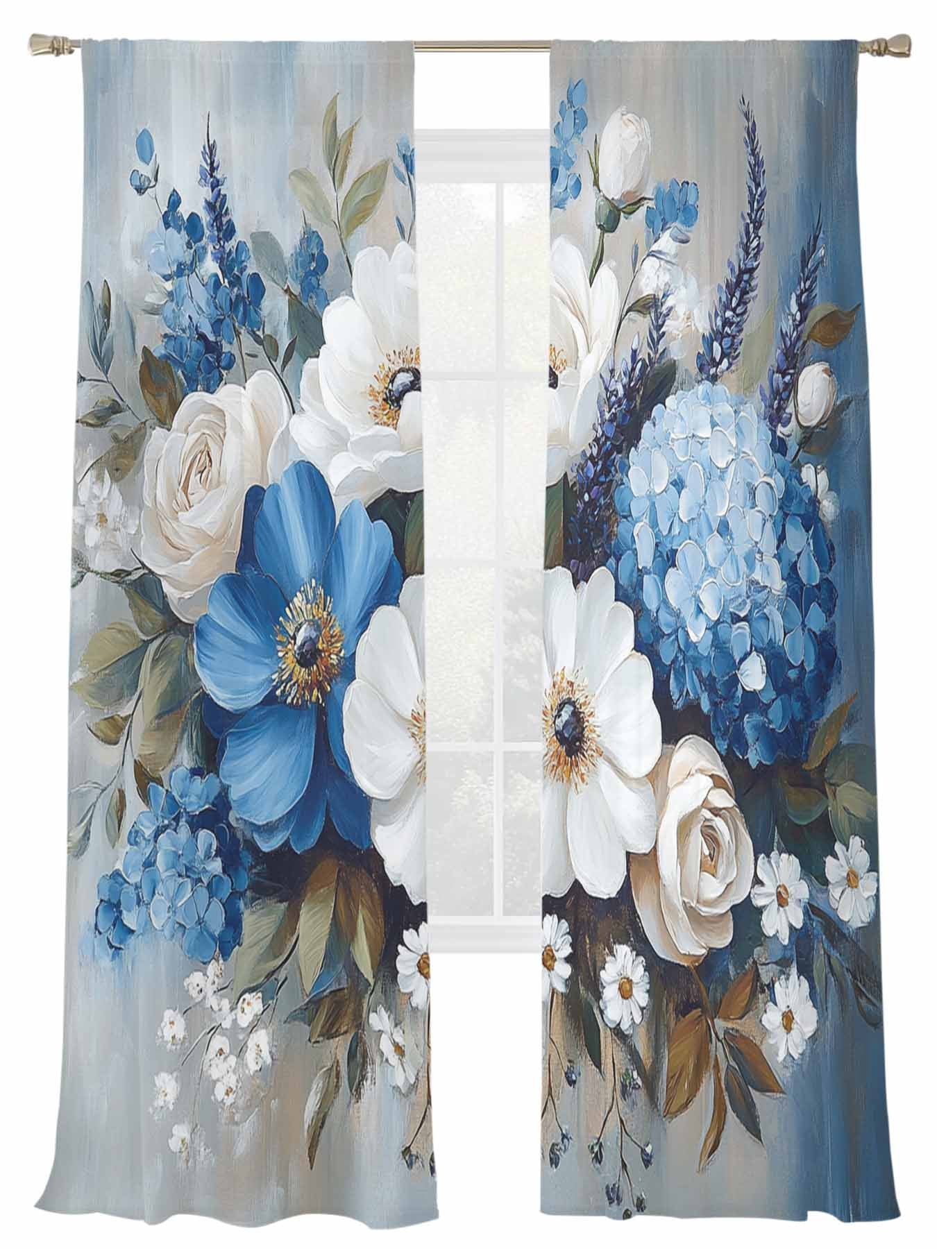 Spring Flower Sheer Curtains for Living Room Bedroom, Hydrangea ...