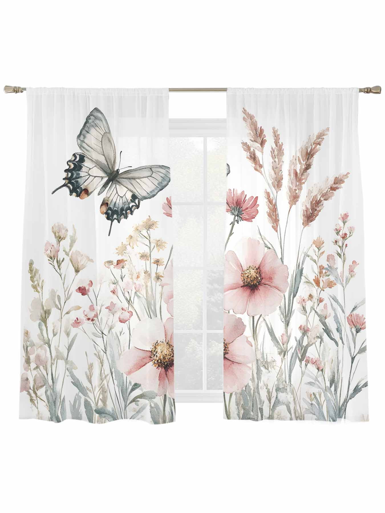 Spring Flower Sheer Curtains for Living Room Bedroom, Vintage ...