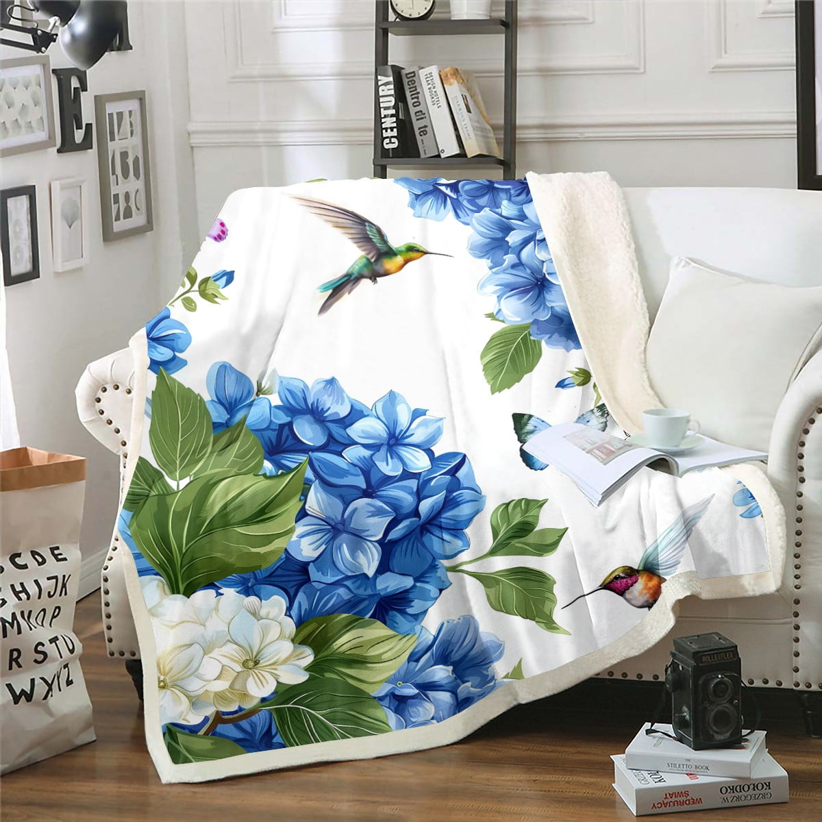 Spring Flower Sherpa Blanket Hummingbird Butterfly Fleece Blanket 40x50 ...
