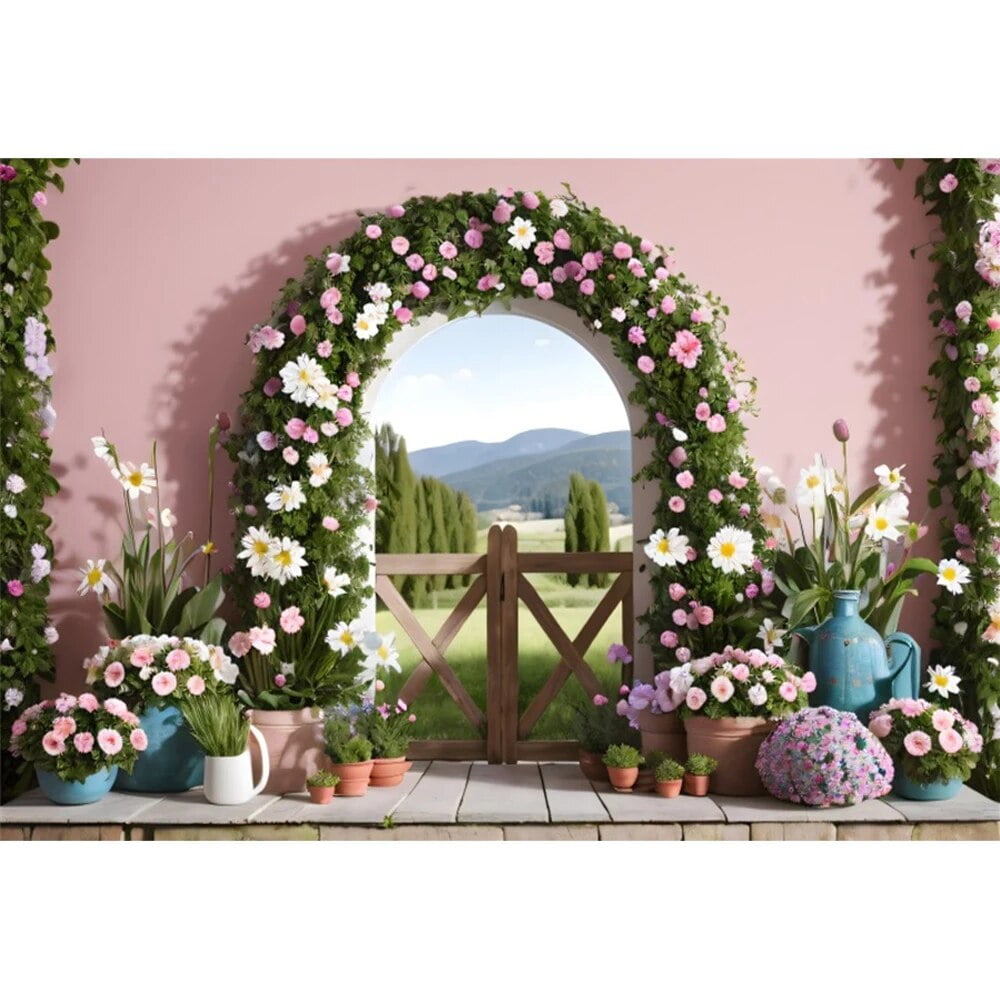 Spring Flower Shop Backdrop Wooden Door Pretty Flowers And Eggs ...