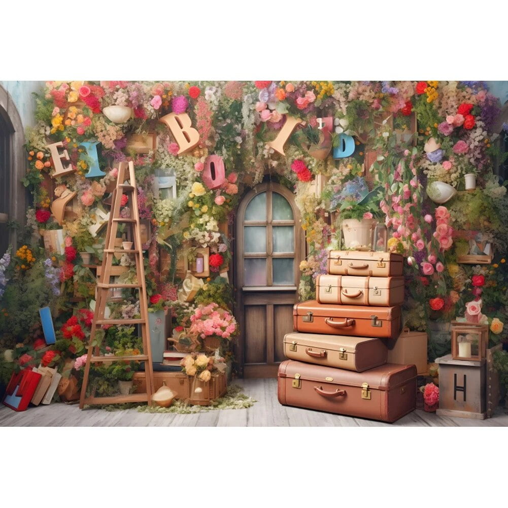Spring Flower Shop Backdrop Wooden Door Pretty Flowers And Eggs ...