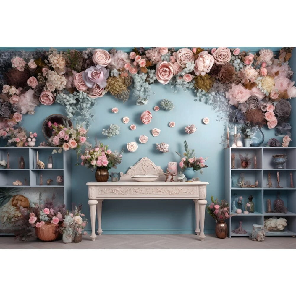 Spring Flower Shop Backdrop Wooden Door Pretty Flowers And Eggs ...