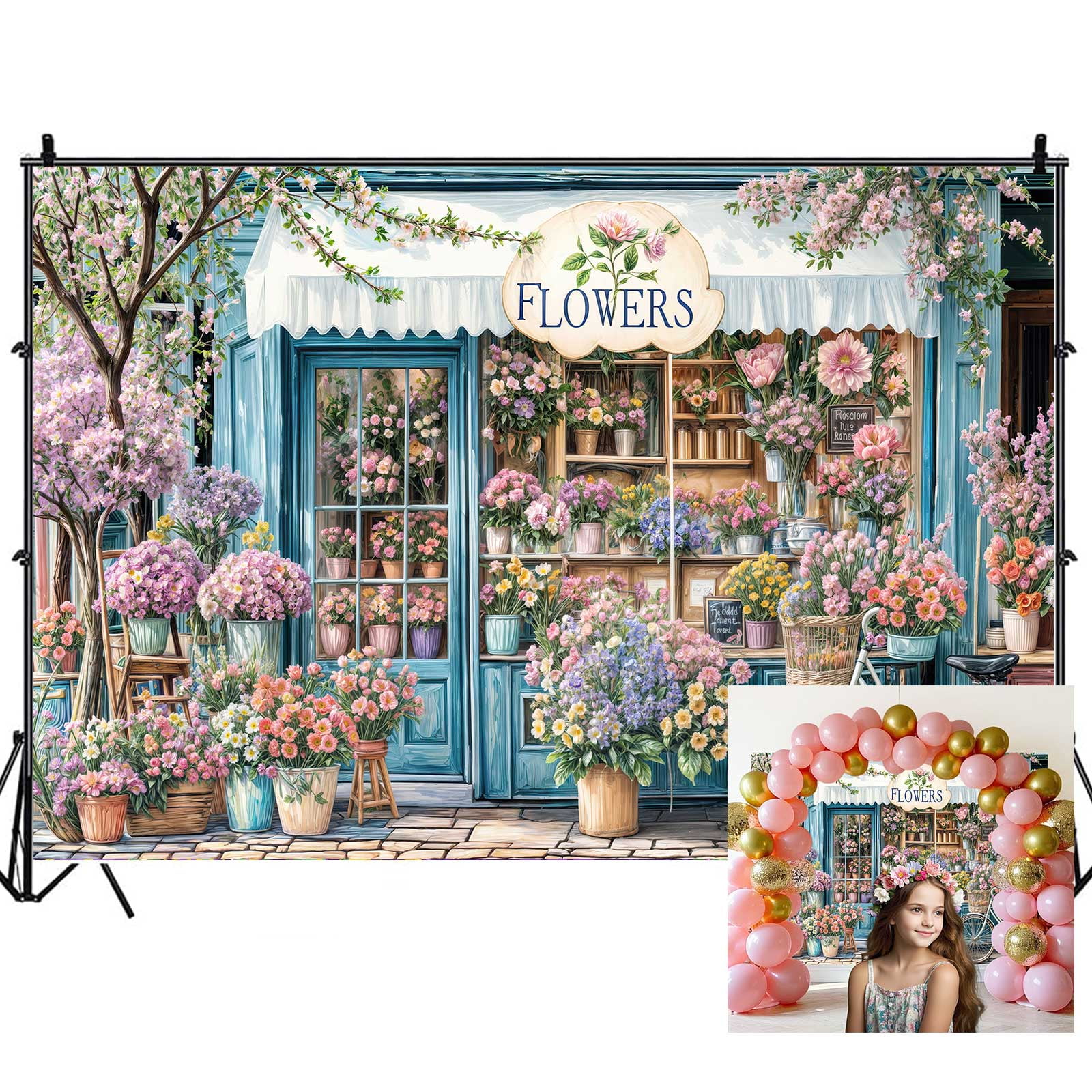 Spring Flower Shop Backdrops for Photoshoot, Flowers Shops Pink Floral ...